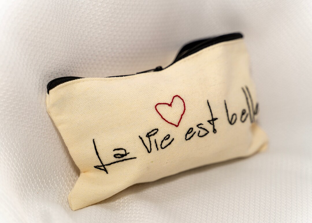 Hand Embroidered Minimalist Pouch Small Size Pouch La Vie Est Belle ...