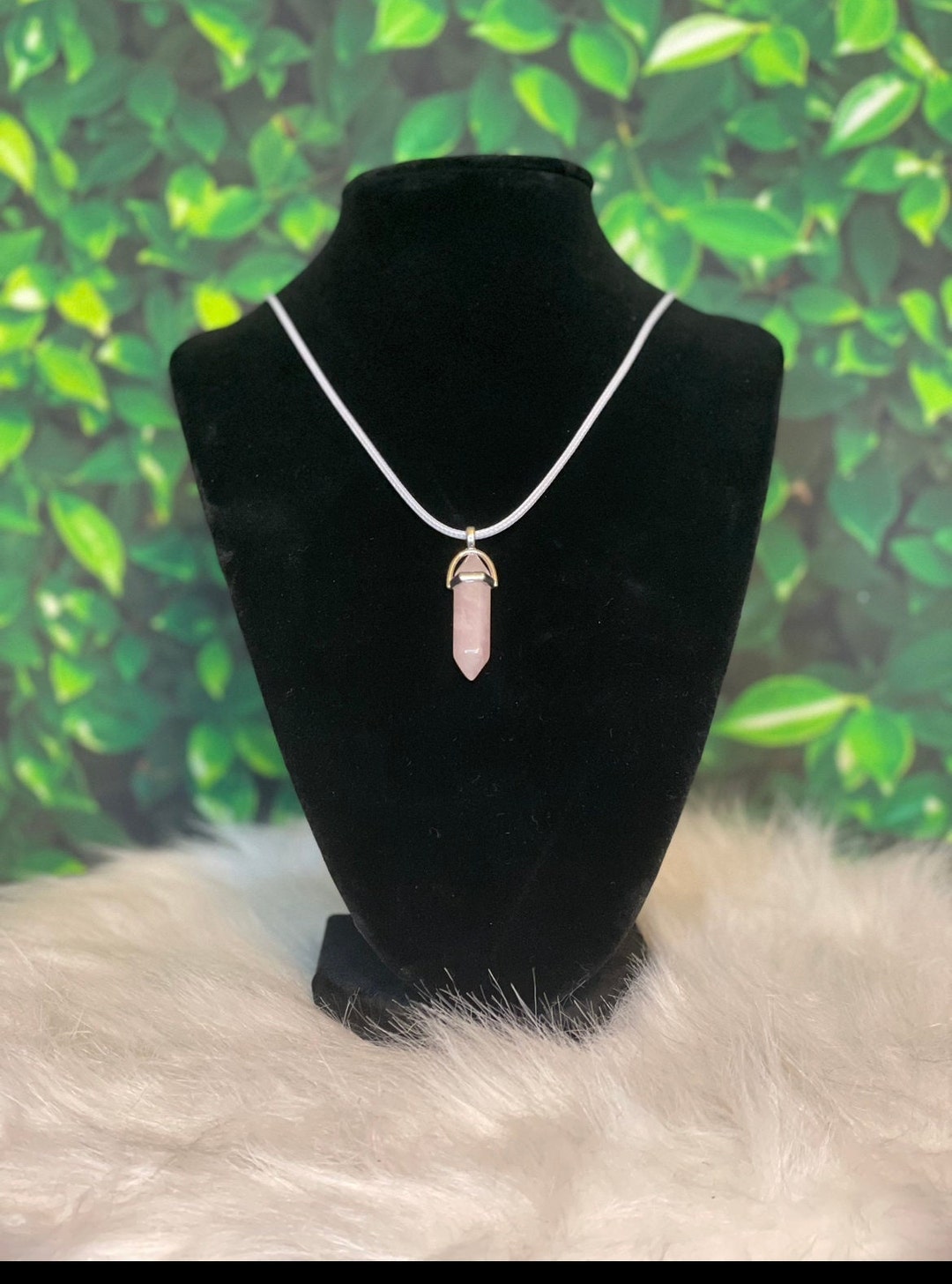 Pink Crystal Necklace on a Light Blue Chain - Etsy