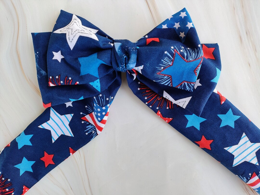 Patriotic Double Hair Bows With Waves, 4th of July Hair Bows, American ...