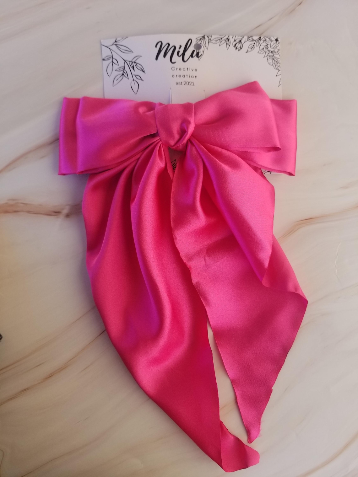 Double Hot Pink Silk Long Bow, Silk Hair Bow, Pink Hair Bow, Soft Bow ...