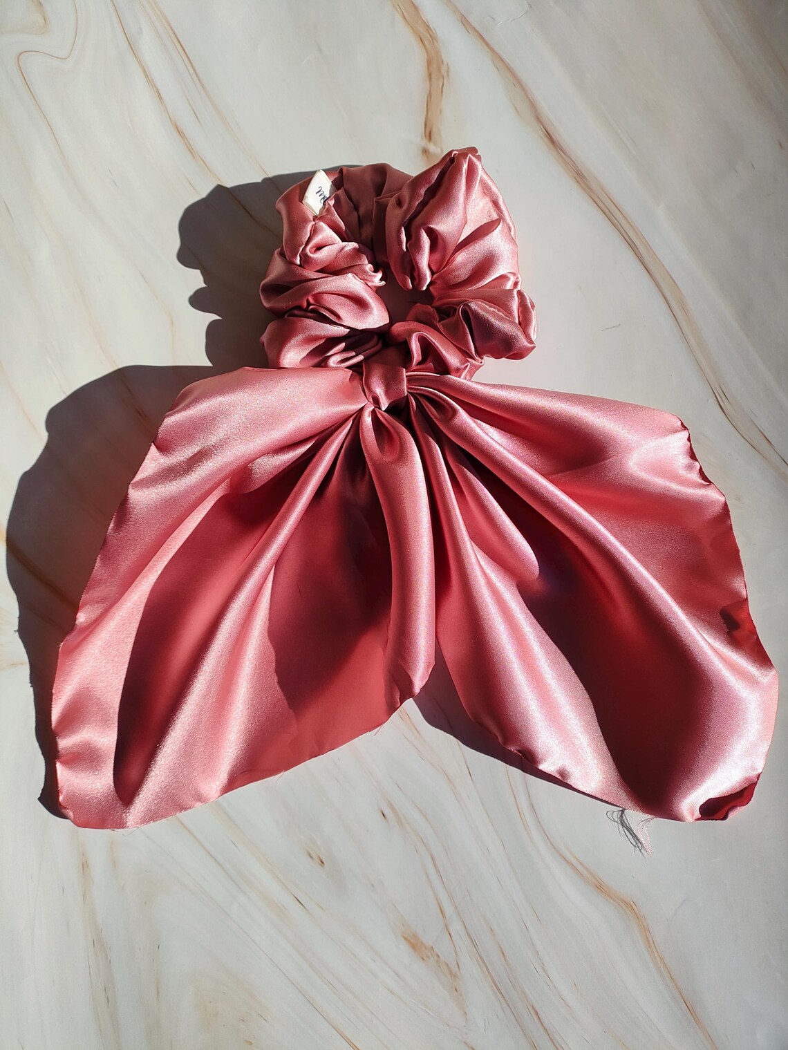 Cotton Scrunchie With Long Tails, Hair Scarf, Rose Pink Scrunchie With ...