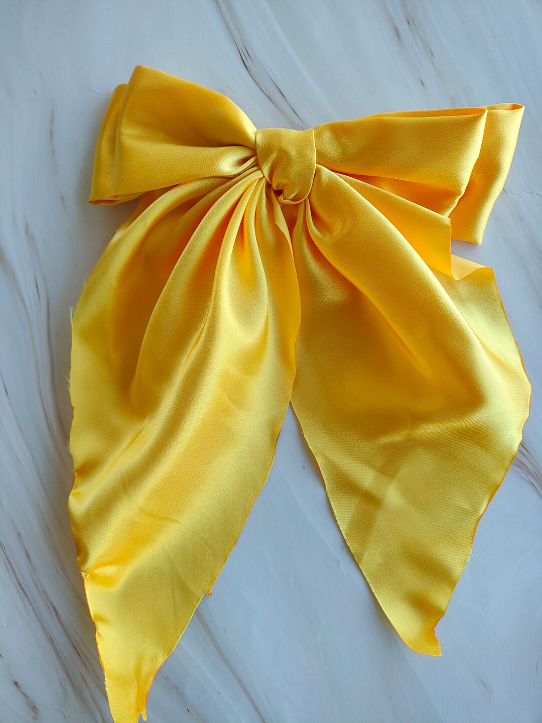 Double Yellow Silk Long Bow, Silk Hair Bow, Sunshine Hair Bow, Soft Bow ...