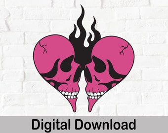 Heart With Skull SVG Silhouette, Stylized, Valentine Heart, Cricut, Cut ...
