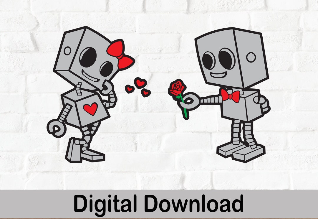Robots, Valentine's Day Design, SVG and PNG Files, Cricut File, Simple ...