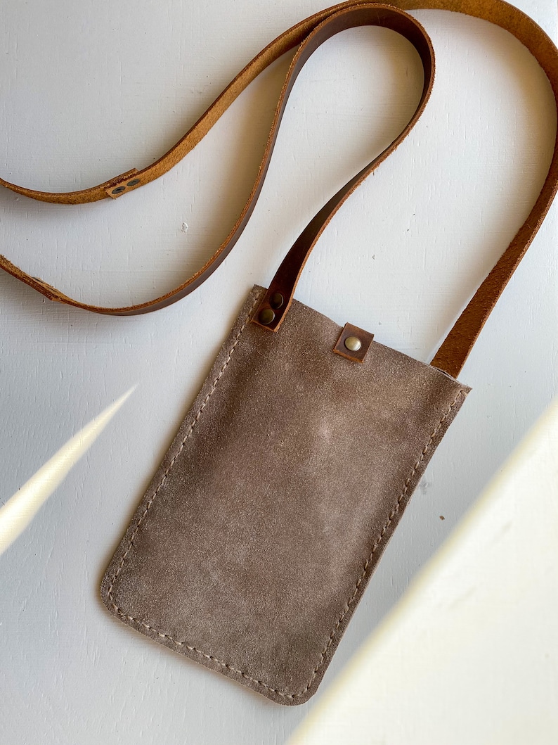Personalized Sand Color Suede Leather Custom Phone Bag Slim Mobile ...