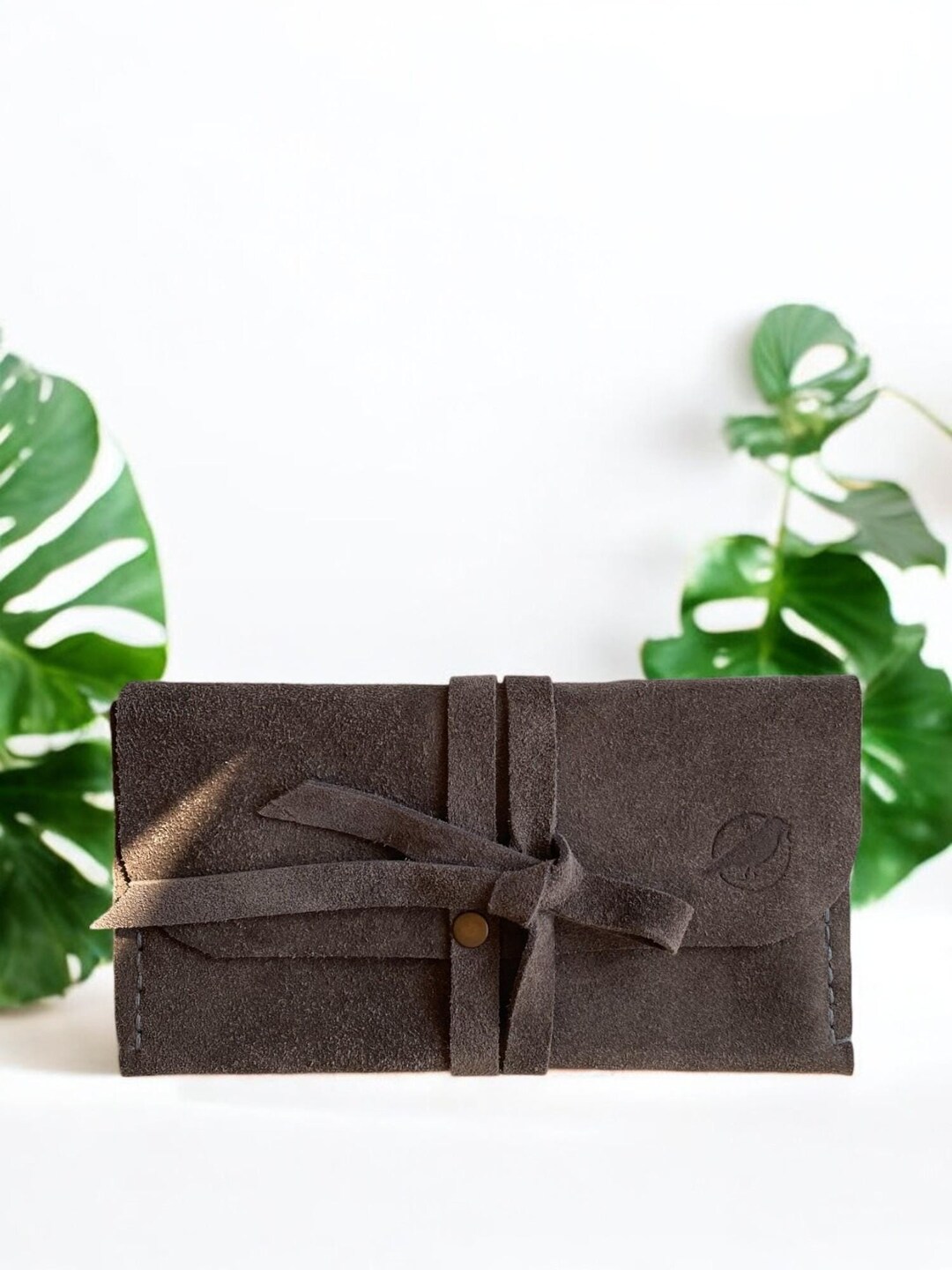 Suede Leather Wallet, Gray Suede Leather Wallet, Long Leather Wallet ...