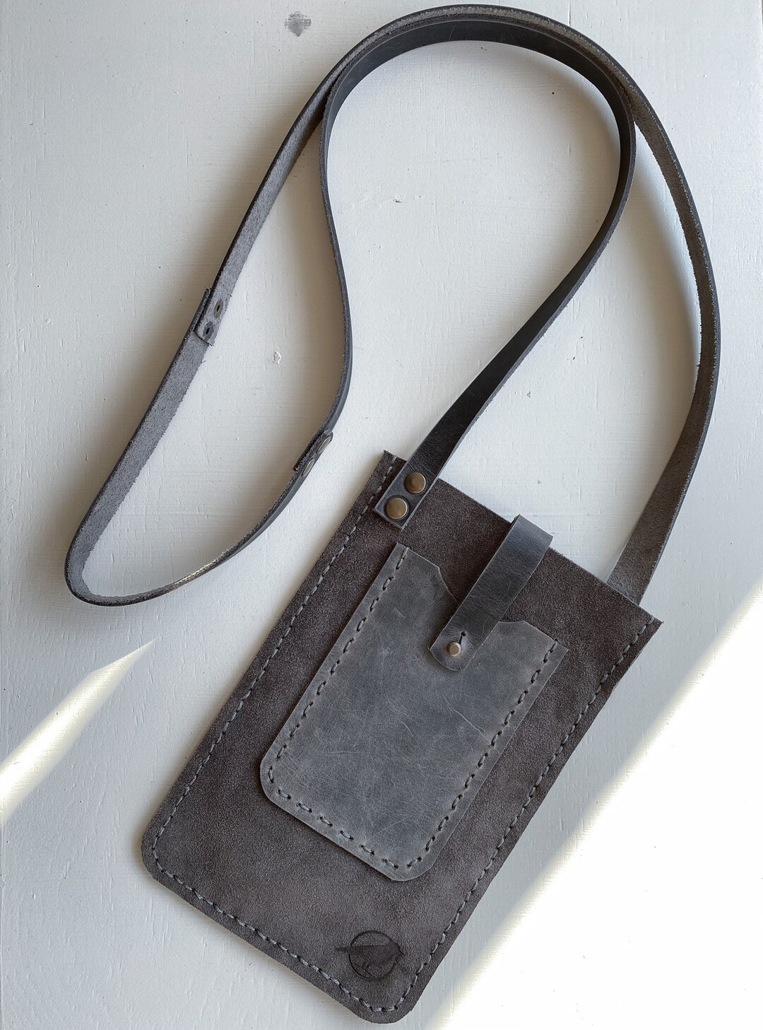 Gray Suede Leather Phone Case for Women / Gray Suede Wallet / Cross ...