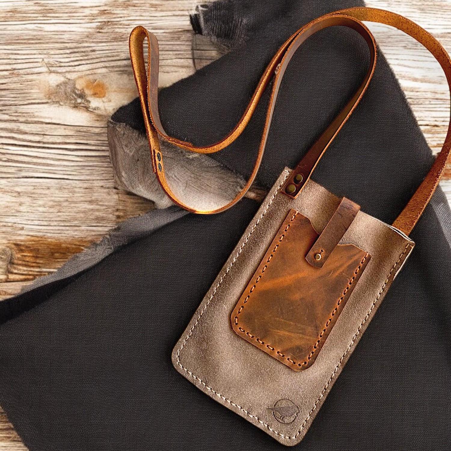 Personalized Sand Color Suede Leather Custom Phone Bag Slim Mobile ...