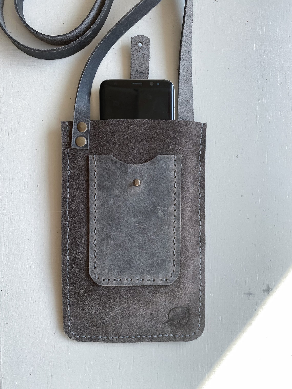 Gray Suede Leather Phone Case for Women / Gray Suede Wallet / Cross ...