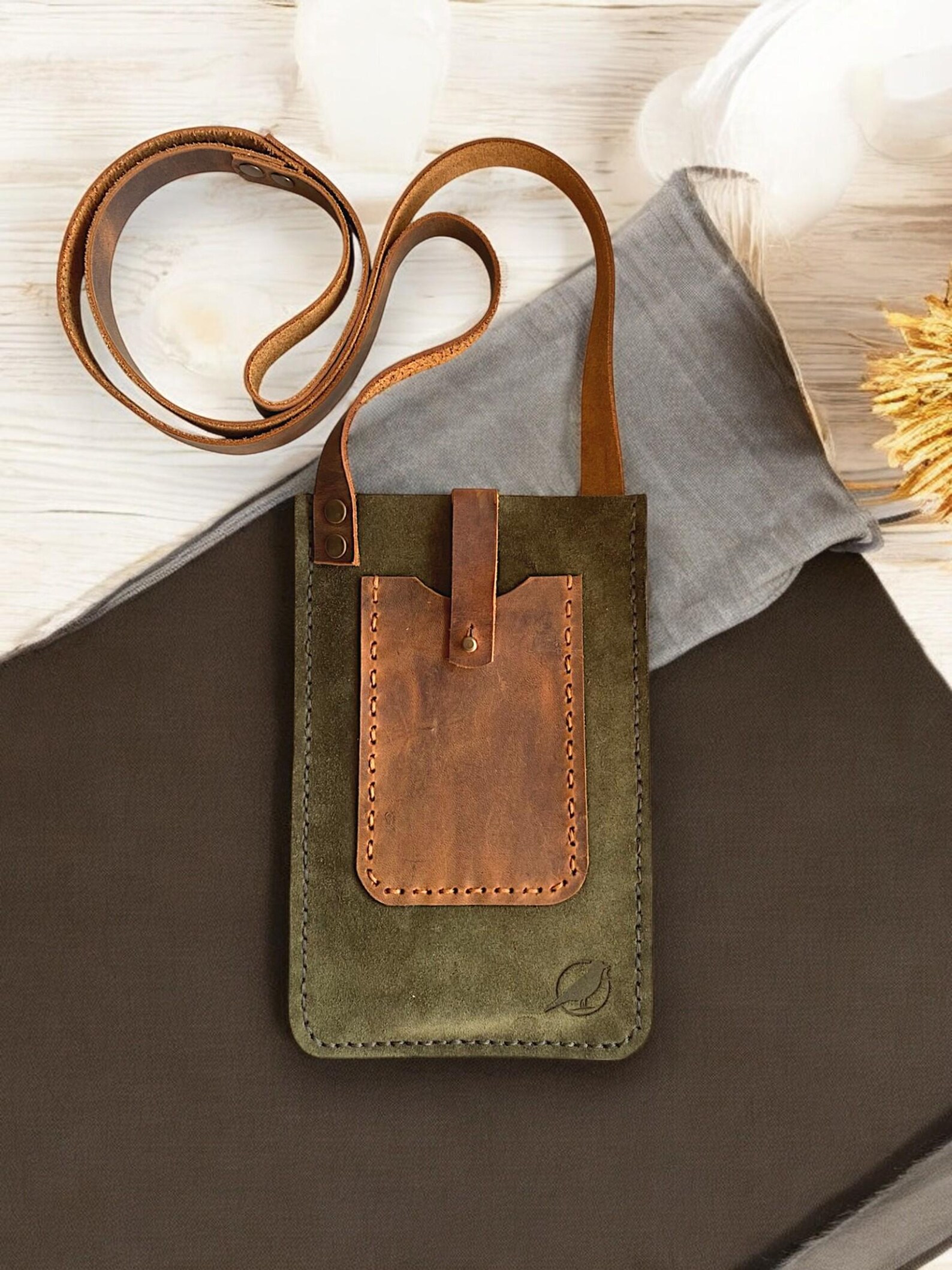 Personalized Sand Color Suede Leather Custom Phone Bag Slim Mobile ...