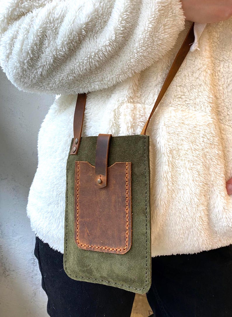 Handmade Green Suede Leather Crossbody Phone Bag - Personalized - Etsy