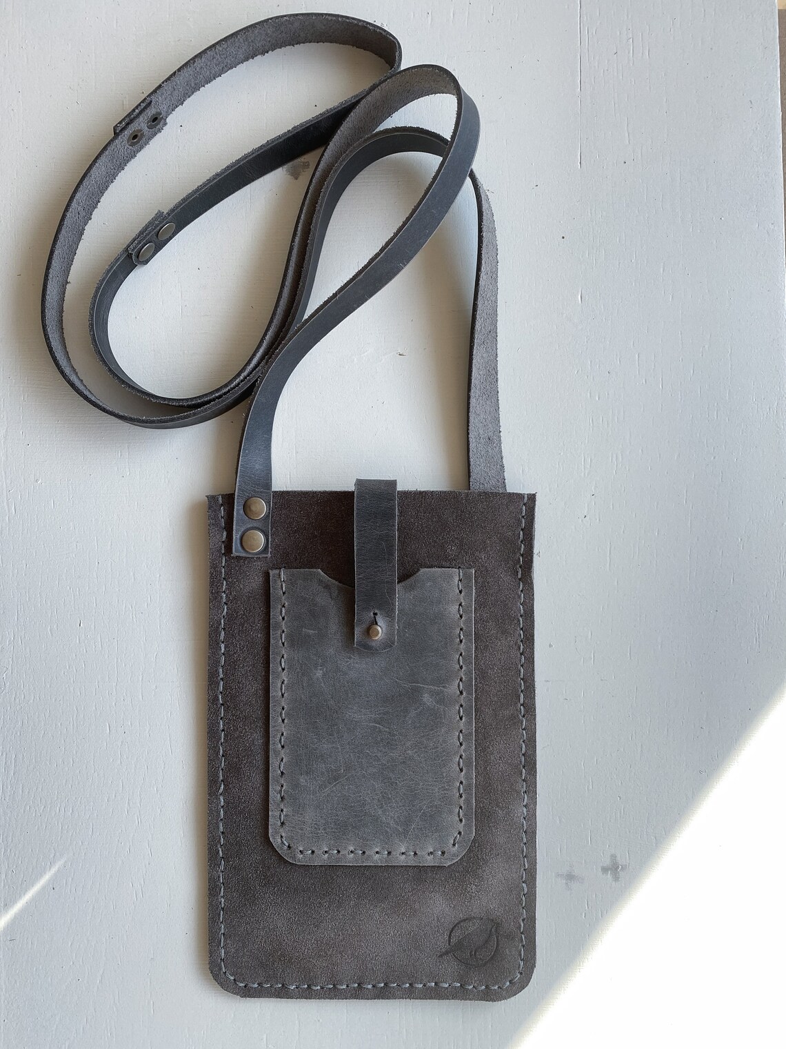 Gray Suede Leather Phone Case for Women / Gray Suede Wallet / Cross ...