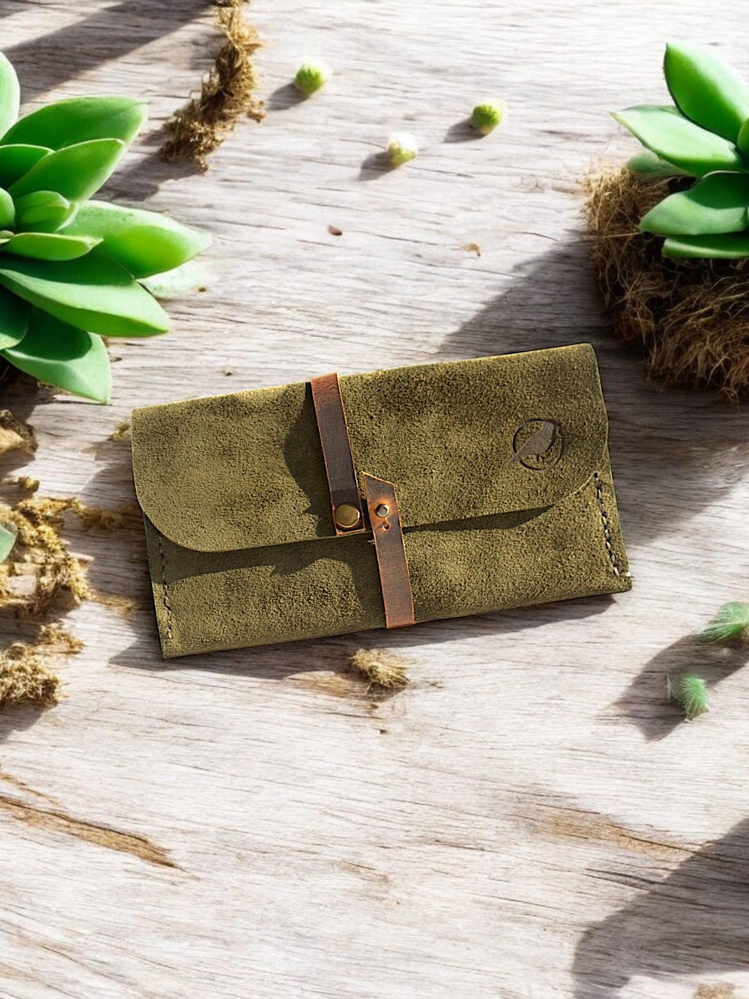 Suede Leather Wallet, Green Suede Leather Wallet, Long Leather Wallet ...