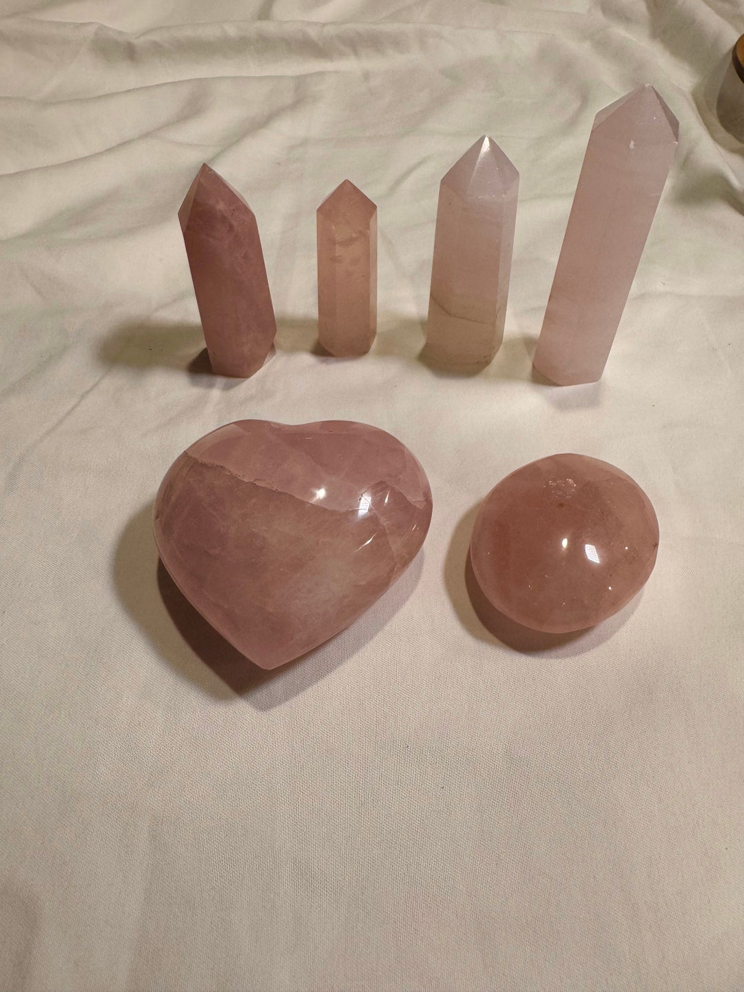 Rose Quartz Crystal Tower Palm Stone Heart Pink Mangano Calcite Crystal ...