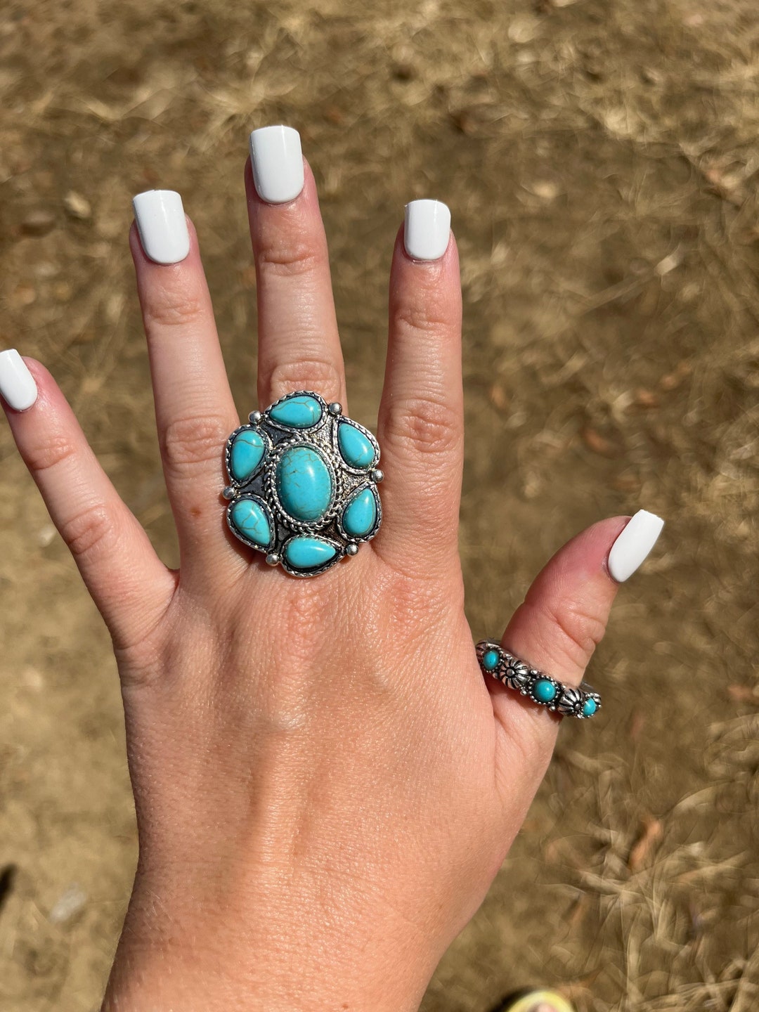 Western Flower Turquoise Ring/ Western Ring/ Western Jewelry - Etsy