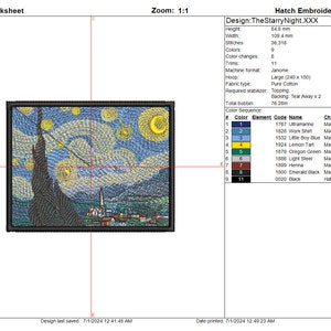 Vincent Van Gogh "the Starry Night" Machine Embroidery File, Digital ...