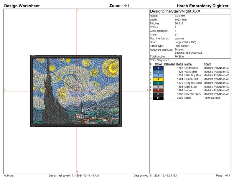 Vincent Van Gogh "the Starry Night" Machine Embroidery File, Digital ...