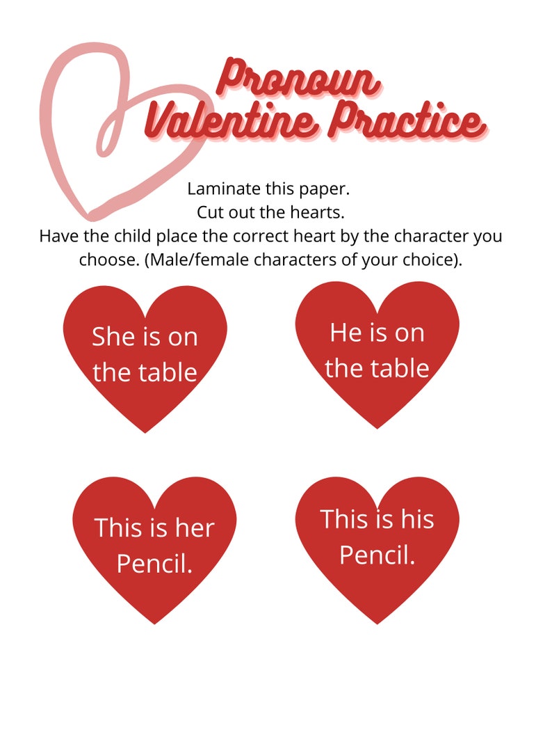 Speech Therapy Activity- Pronoun Valentine's Day Practice Activity - Etsy