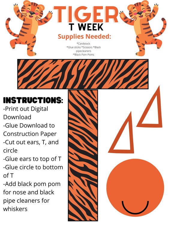 T is for Tiger Craft Digital Download Alphabet Craft | Etsy