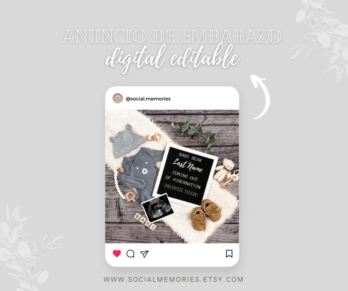 Rustic Spanish Pregnancy Announcement: Social Media Template (digital ...
