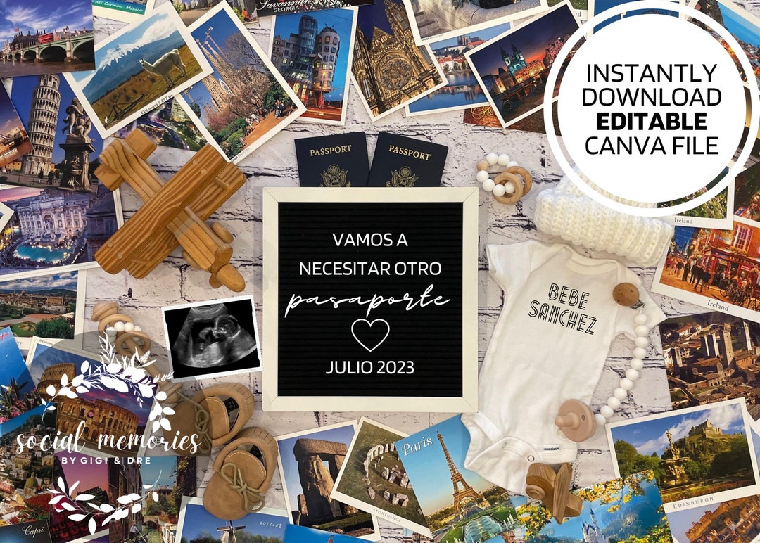 Spanish Travel Pregnancy Announcement: Editable Social Media Template ...