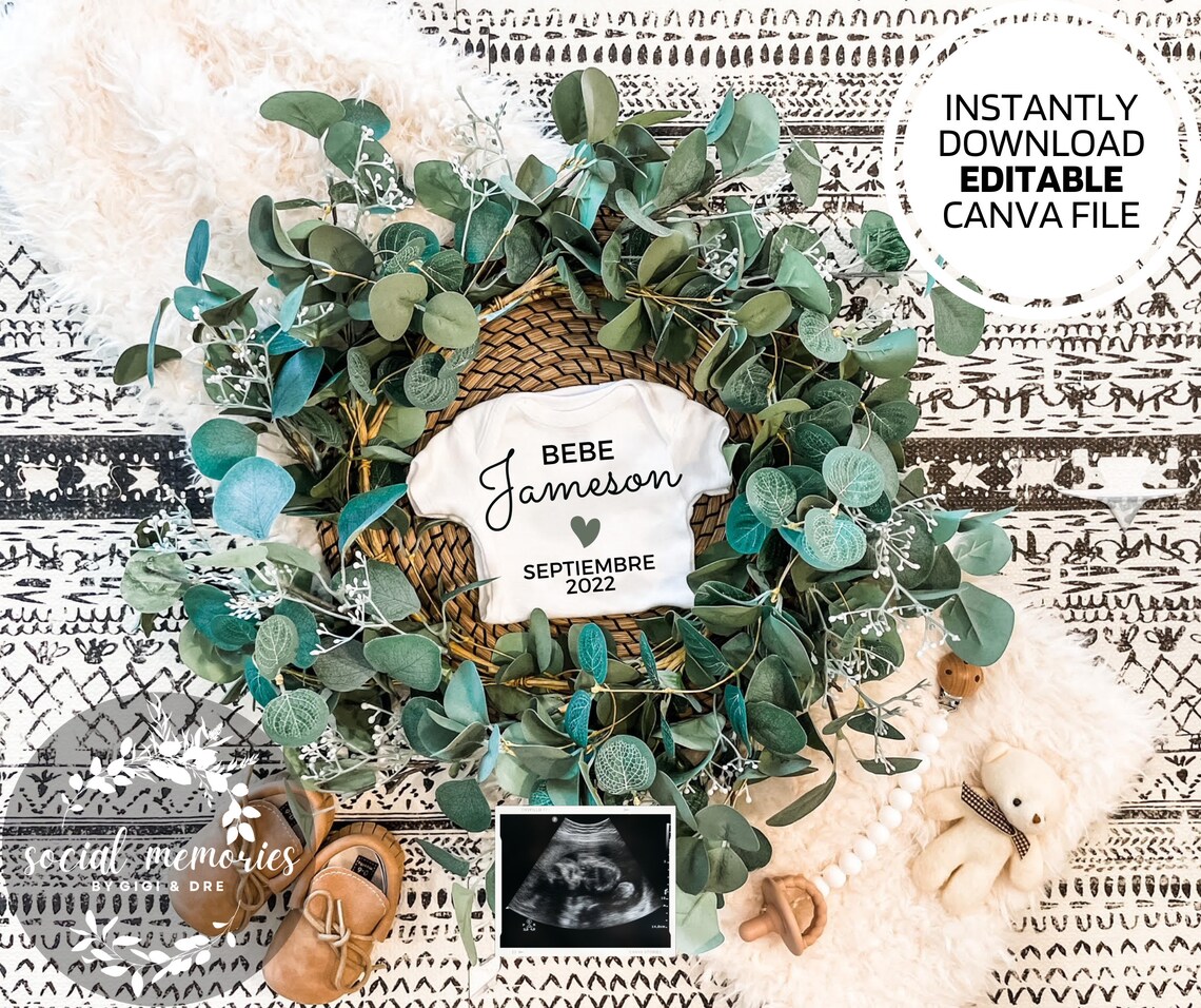 BOY SPANISH PREGNANCY Announcement Digital Editable Template - Etsy