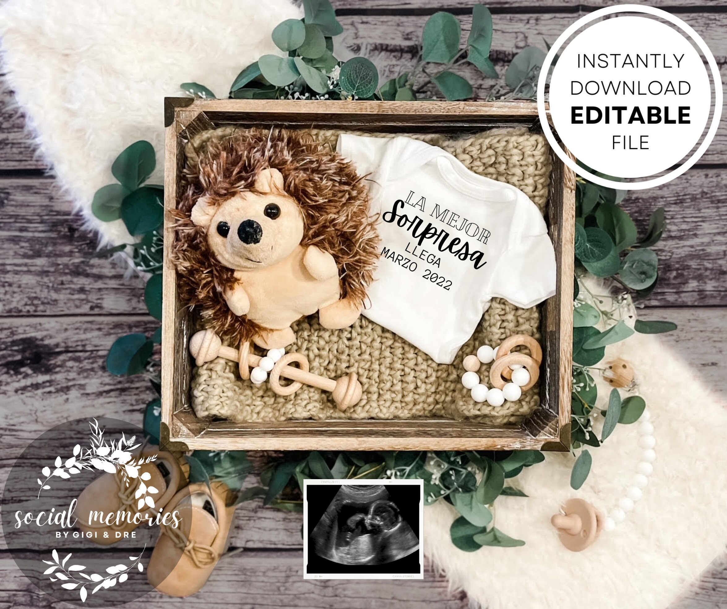 Rustic Spanish Pregnancy Announcement: Editable Social Media Template ...
