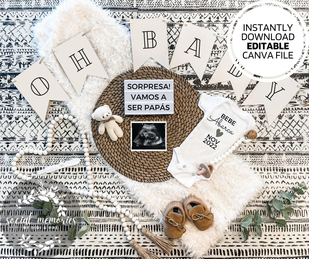 Boho Spanish Pregnancy Announcement: Editable Social Media Template ...