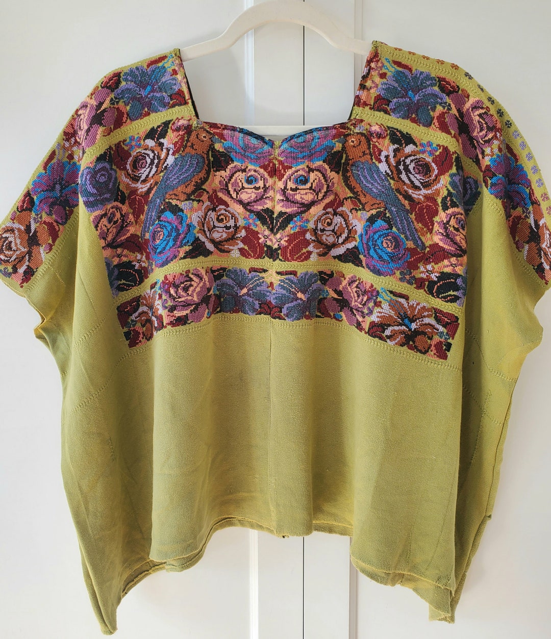 Vintage Huipil With Colorful Embroidery From Guatemala. Handwoven ...