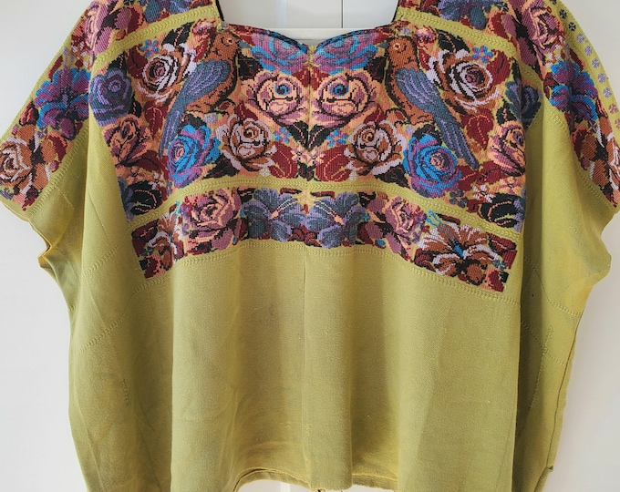 Vintage Huipil With Colorful Embroidery From Guatemala. Handwoven ...