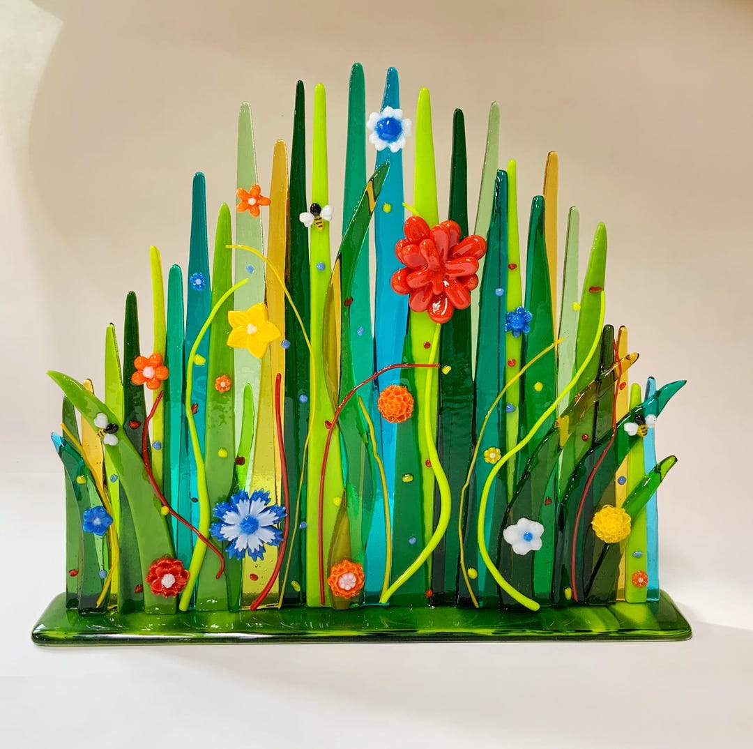 Floral Art Sculpture; Handmade Fused Glass; Home Decor - Etsy
