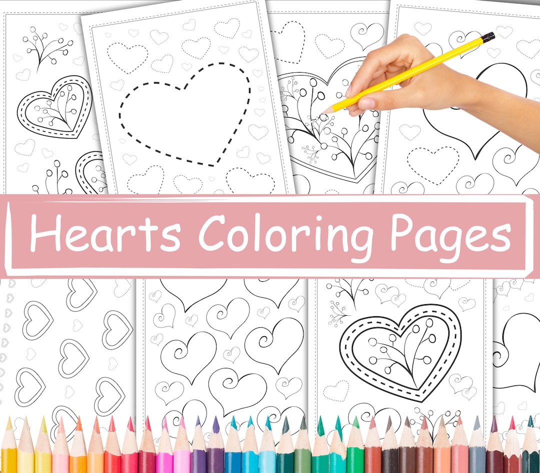 Valentine's Day Coloring Pages: Fun Heart Illustrations (digital ...