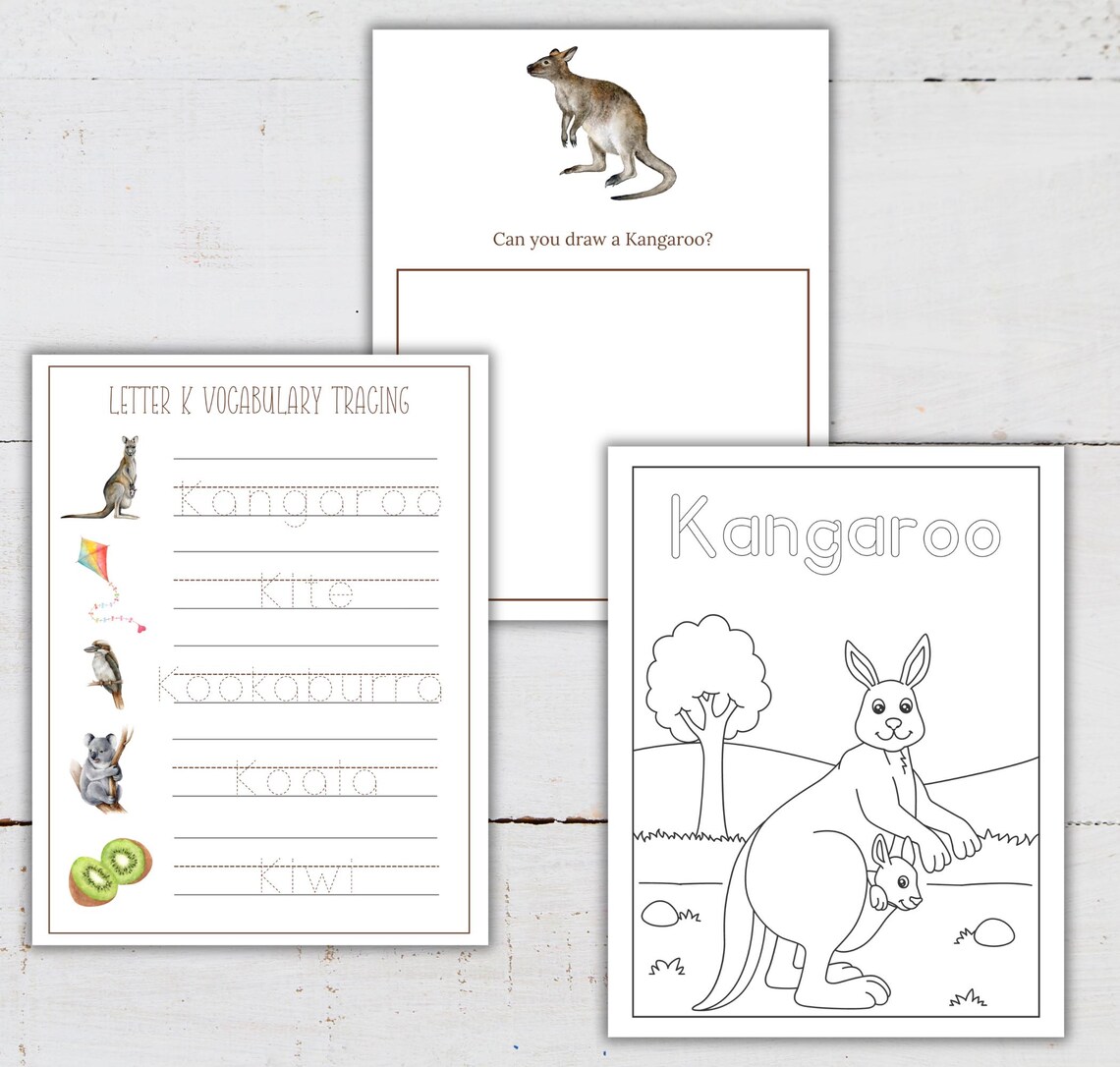 Letter K Kangaroo Learning Activities: Alphabet Printable (instant ...