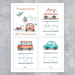 TRANSPORT Alphabet Tracing Cards. Watercolor Letter Cards. Kids ...