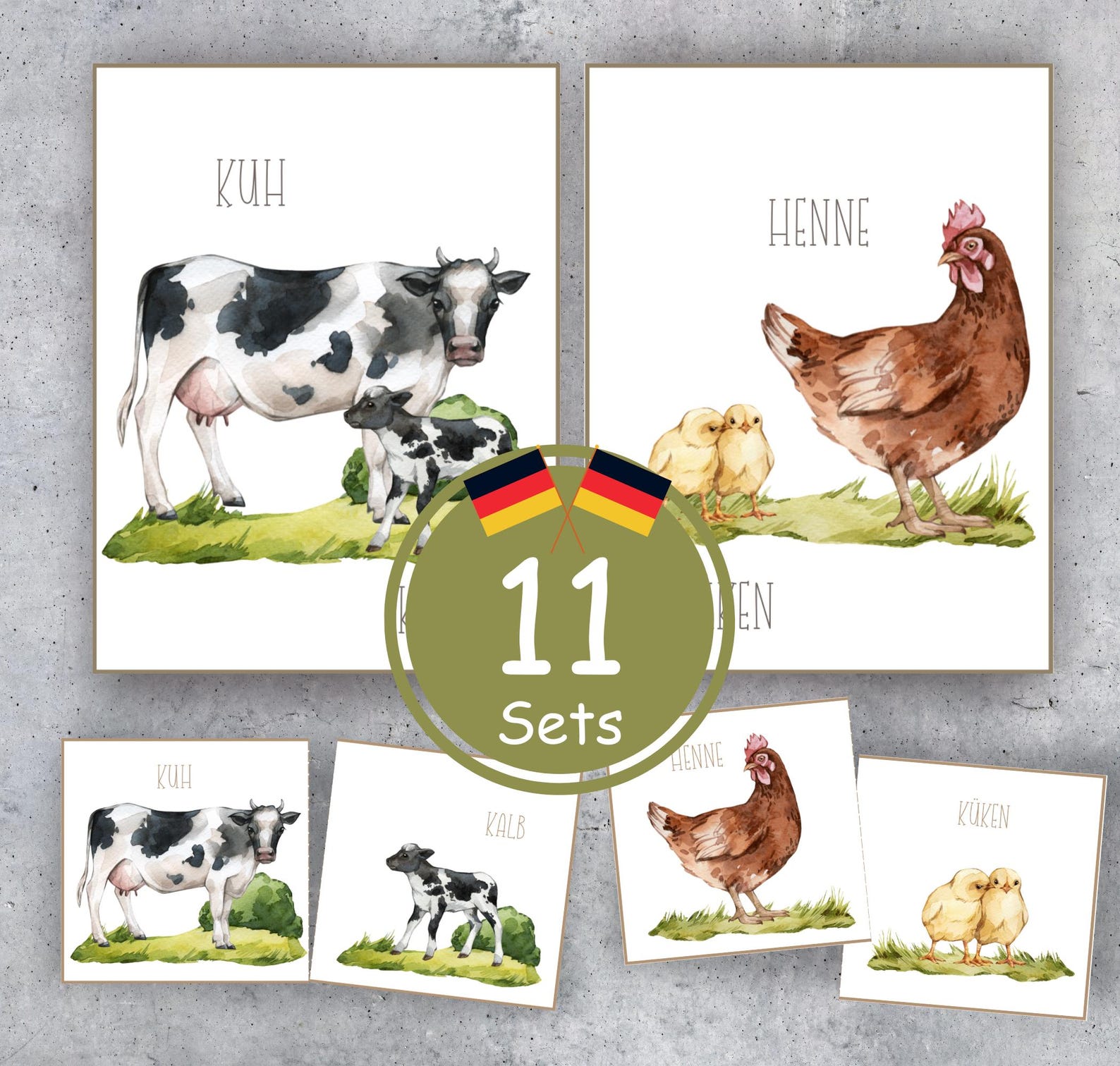 German Farm Animal Flashcards: Moms and Babies Matching Activity ...