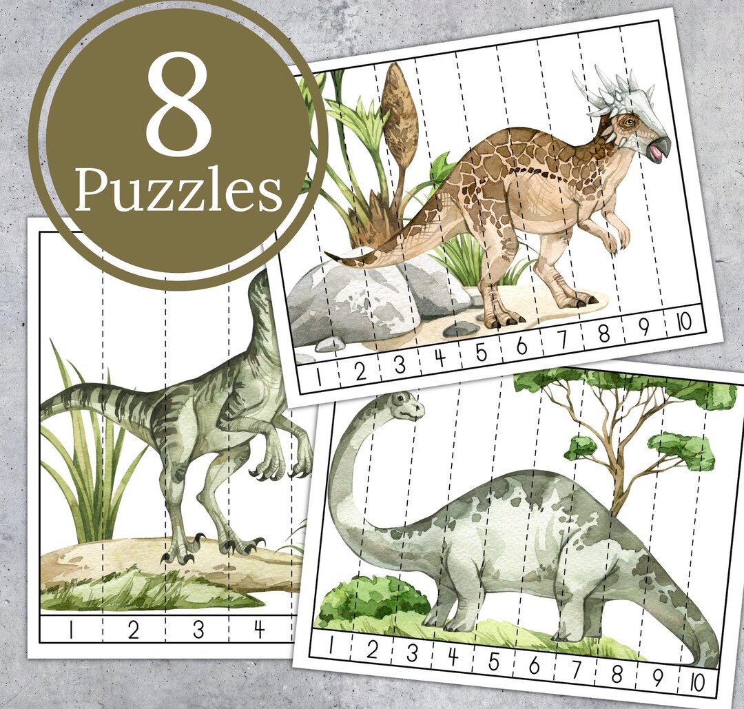 DINOSAUR Number Sequence Puzzles Printable, Montessori Dinosaur ...