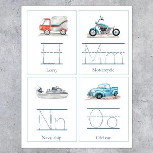 TRANSPORT Alphabet Tracing Cards. Watercolor Letter Cards. Kids ...