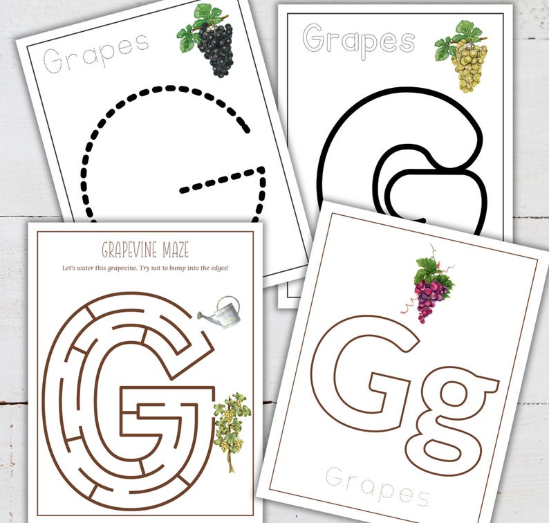 Letter G is for Grapes Printable: Alphabet Learning Activities (instant ...