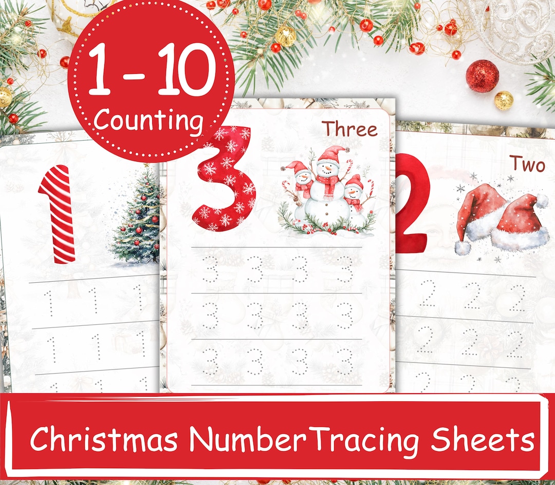 CHRISTMAS Numbers Tracing Pages for Kids - 1-10 Tracing Pages - Numbers ...