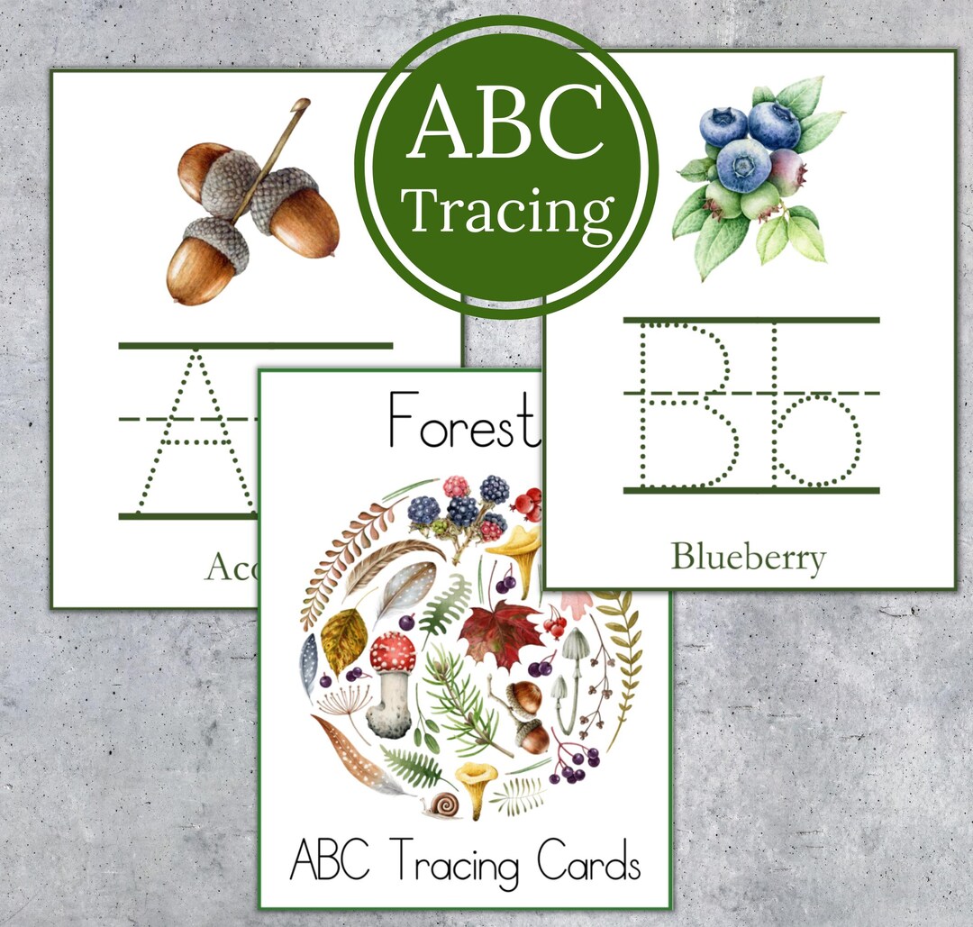 FOREST Alphabet Tracing Cards. Watercolor Letter Cards. Kids Printable ...