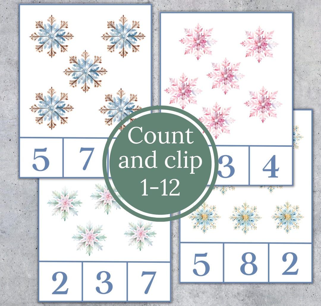 Snowflakes Count and Clip Cards, 1 to 12 Counting, Toddler Preschool ...