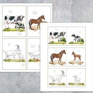 Farm Animal Moms & Babies Flashcards: Montessori Activity (instant ...