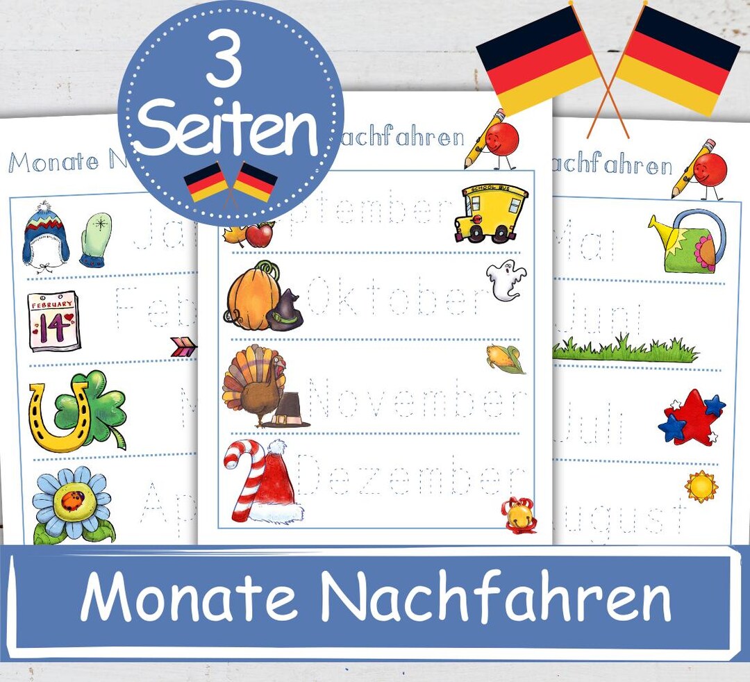 GERMAN Months Tracing Pages for Kids: Monate Nachfahren (PDF Download ...