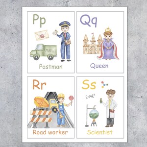 OCCUPATIONS Alphabet Flashcards. Watercolor Letter Cards. Kids ...