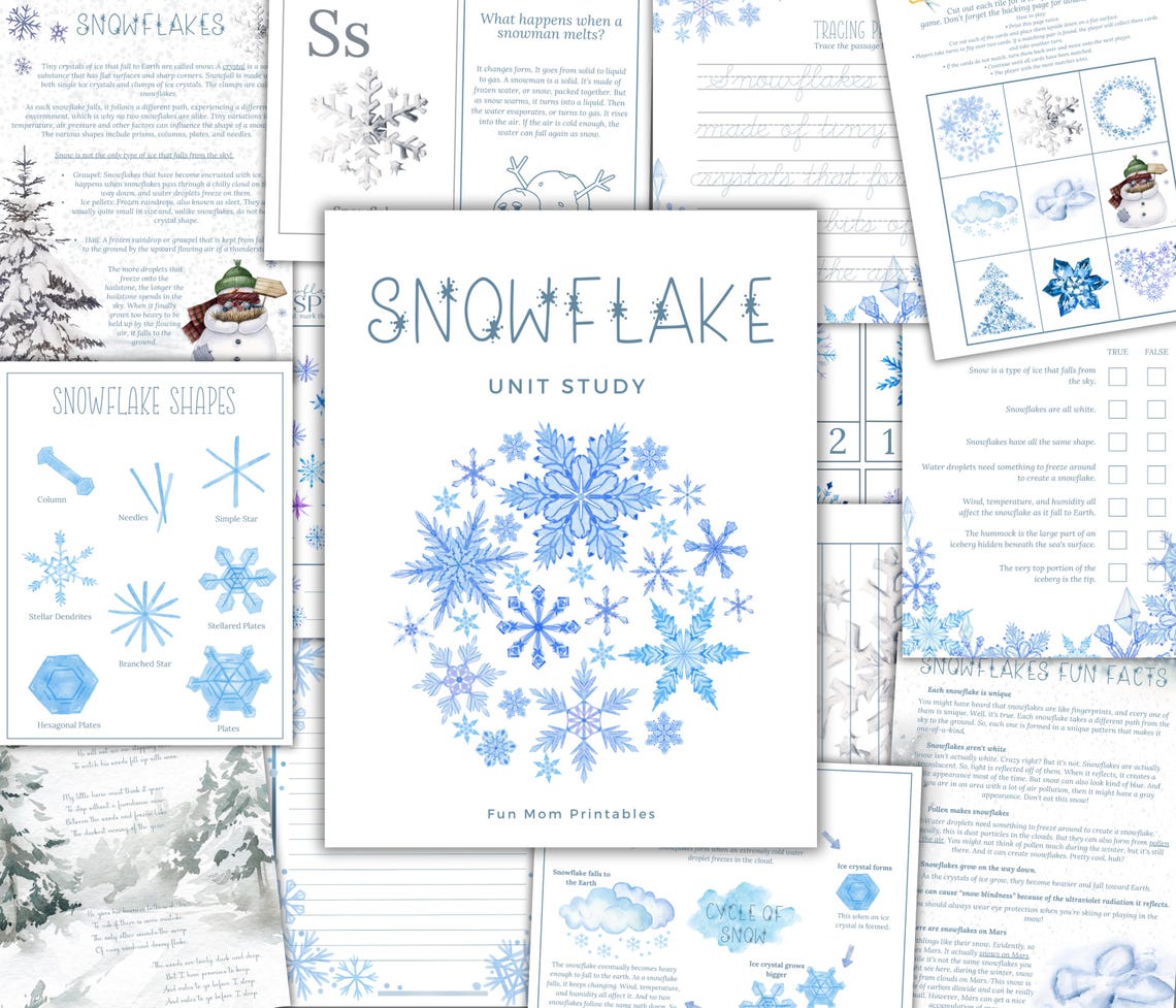 SNOWFLAKE Unit Study, Nature Study, Science, Handwriting, Homeschool ...
