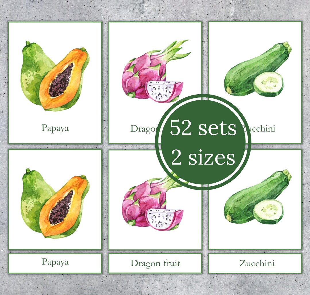 FRUIT AND VEGETABLES Montessori 3-part Cards. Preschool Vocabulary ...