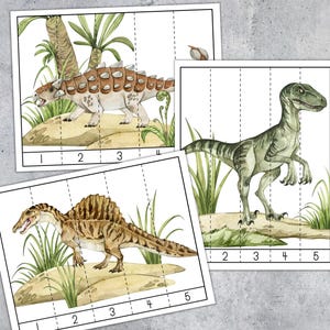DINOSAUR Number Sequence Puzzles Printable, Montessori Dinosaur ...