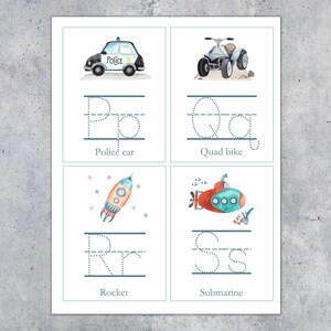 TRANSPORT Alphabet Tracing Cards. Watercolor Letter Cards. Kids ...