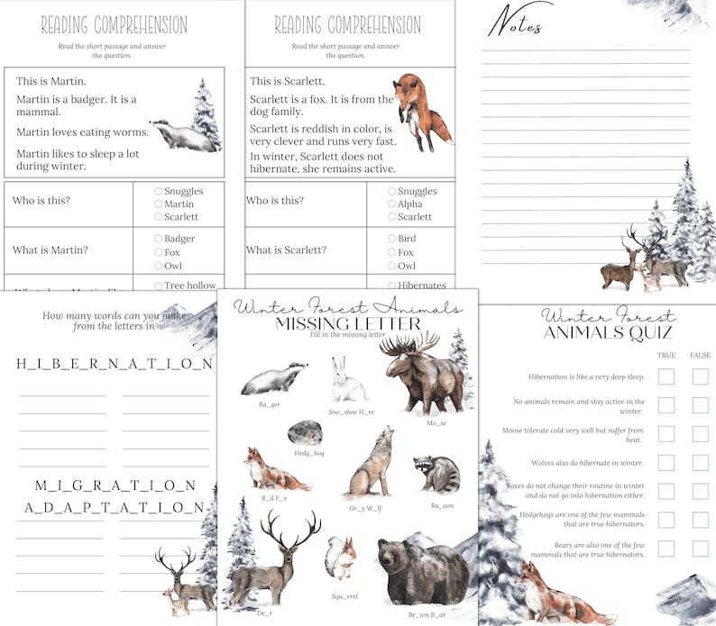 WINTER FOREST ANIMALS Unit Study Anatomy Nature Study - Etsy