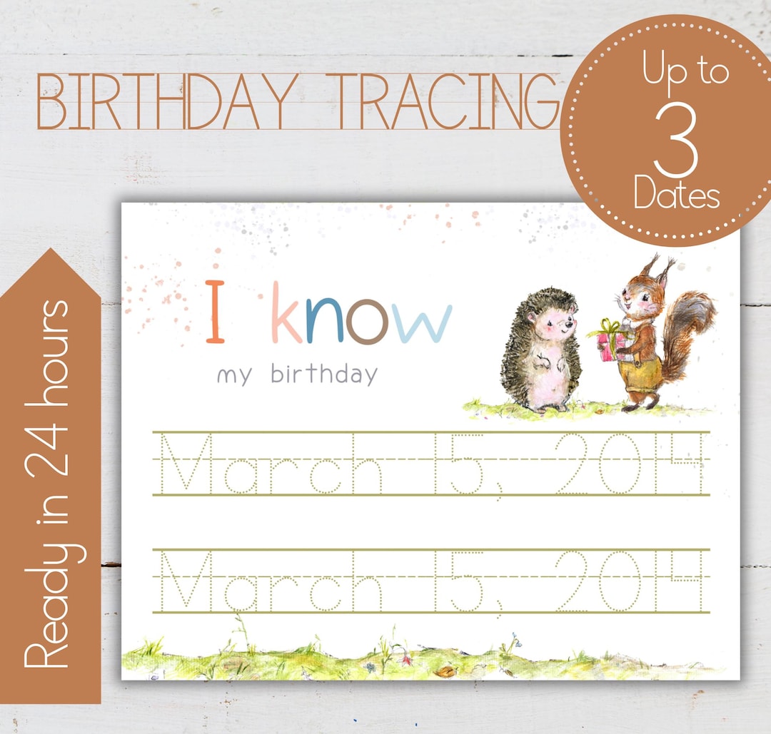 Personalized Birthday Tracing Practice, Birthday Writing Worksheet ...